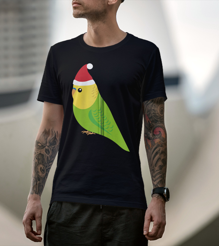 Parakeet Christmas Cute Budgie Bird Santa Hat T-Shirt