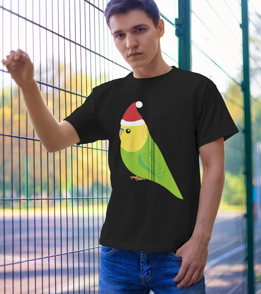 Parakeet Christmas Cute Budgie Bird Santa Hat T-Shirt
