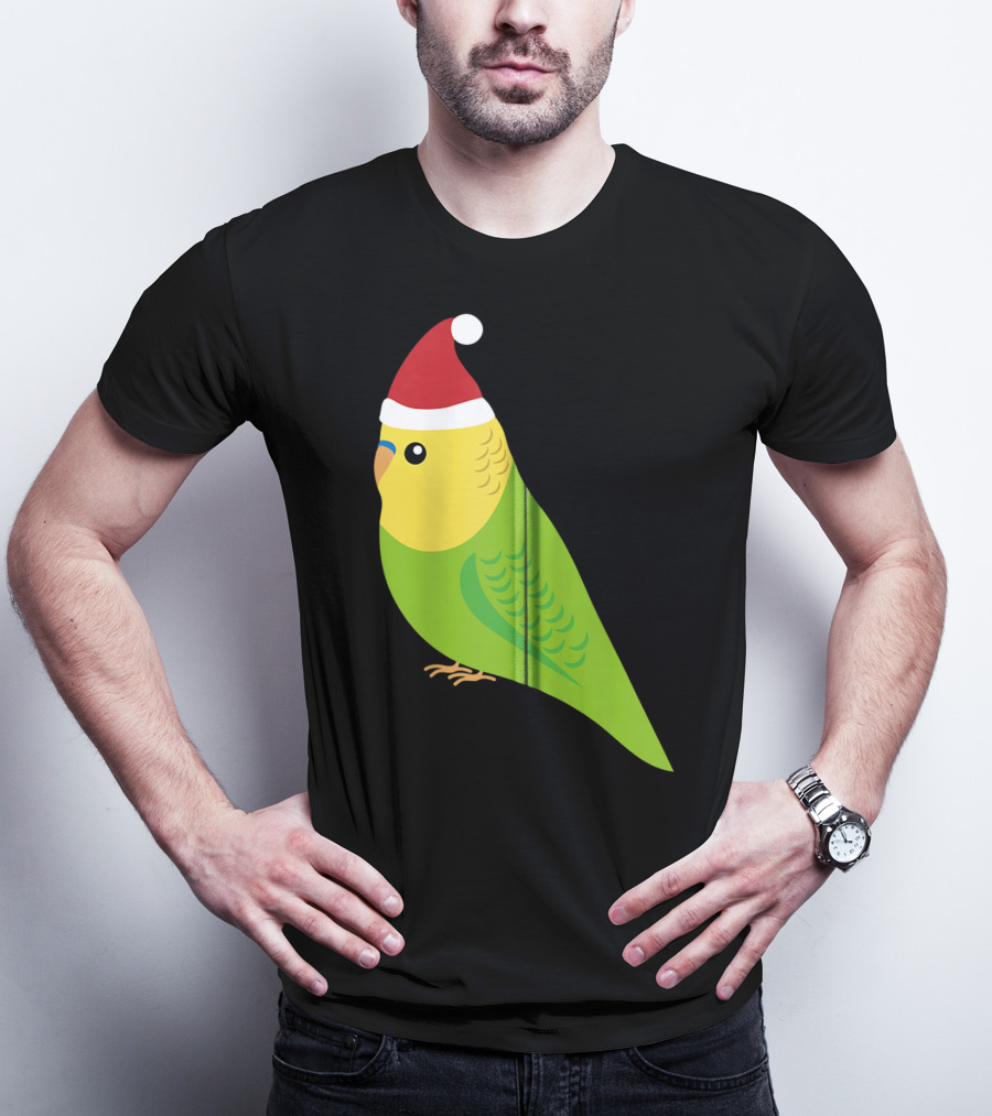 Parakeet Christmas Cute Budgie Bird Santa Hat T-Shirt