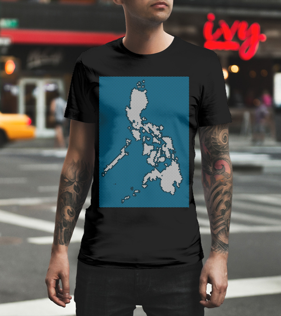 Philippines Map Halftone Blue Background T-Shirt