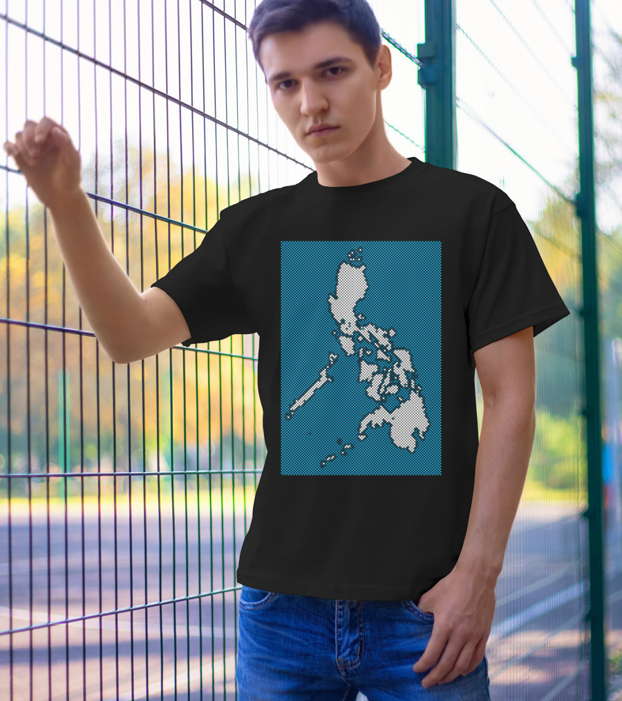 Philippines Map Halftone Blue Background T-Shirt