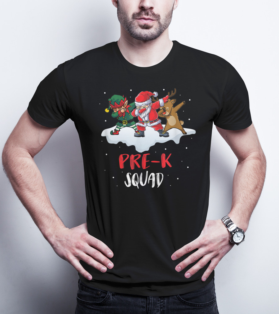 Pre K Squad Santa Elf Reindeer Dabbing T-Shirt