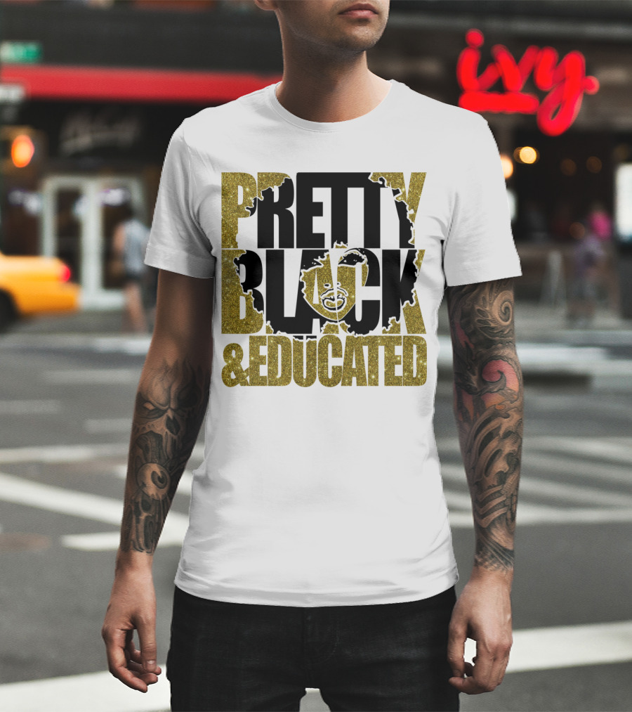 Pretty Black And Educated Queen African Gold Glitters T-Shirt