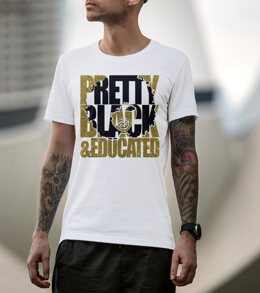 Pretty Black And Educated Queen African Gold Glitters T-Shirt