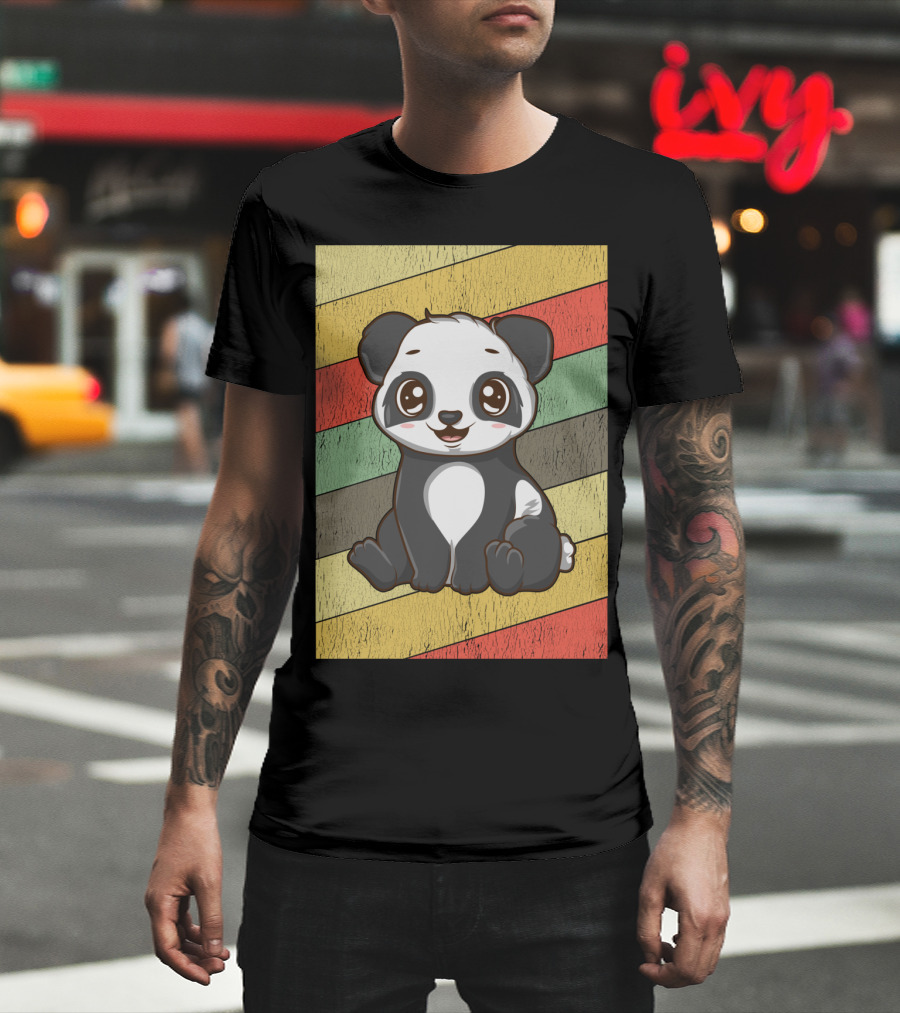 Retro Kawaii Panda Bear Vintage Stripe T-Shirt