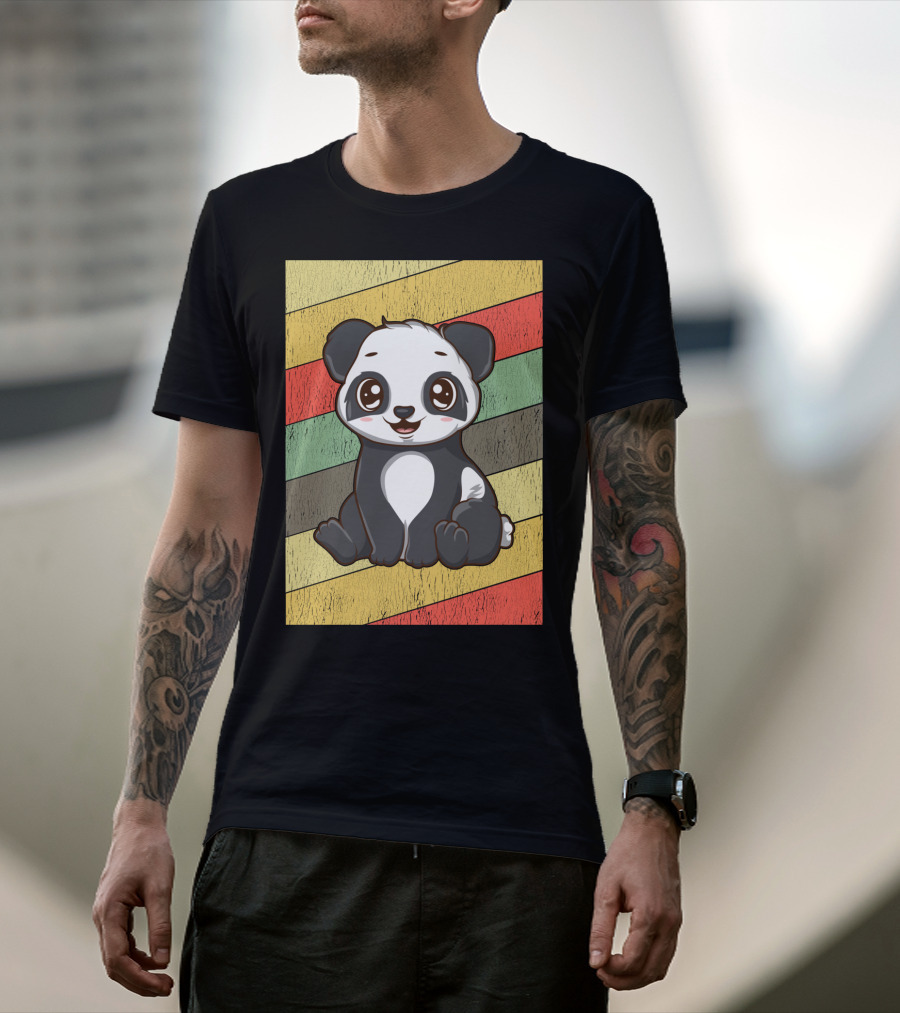Retro Kawaii Panda Bear Vintage Stripe T-Shirt