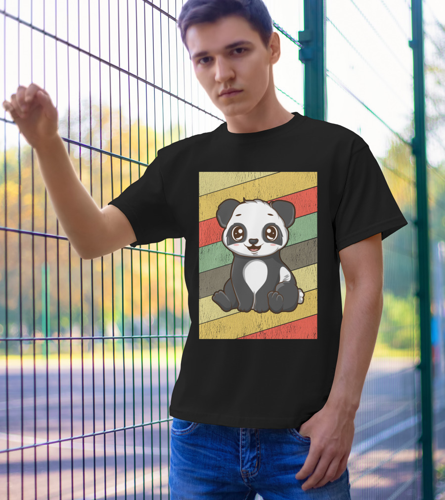 Retro Kawaii Panda Bear Vintage Stripe T-Shirt