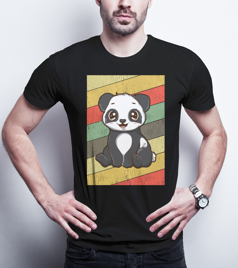 Retro Kawaii Panda Bear Vintage Stripe T-Shirt