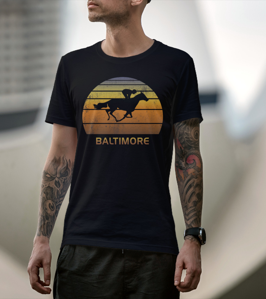 Baltimore Retro Horse Racing Sunset Maryland T-Shirt