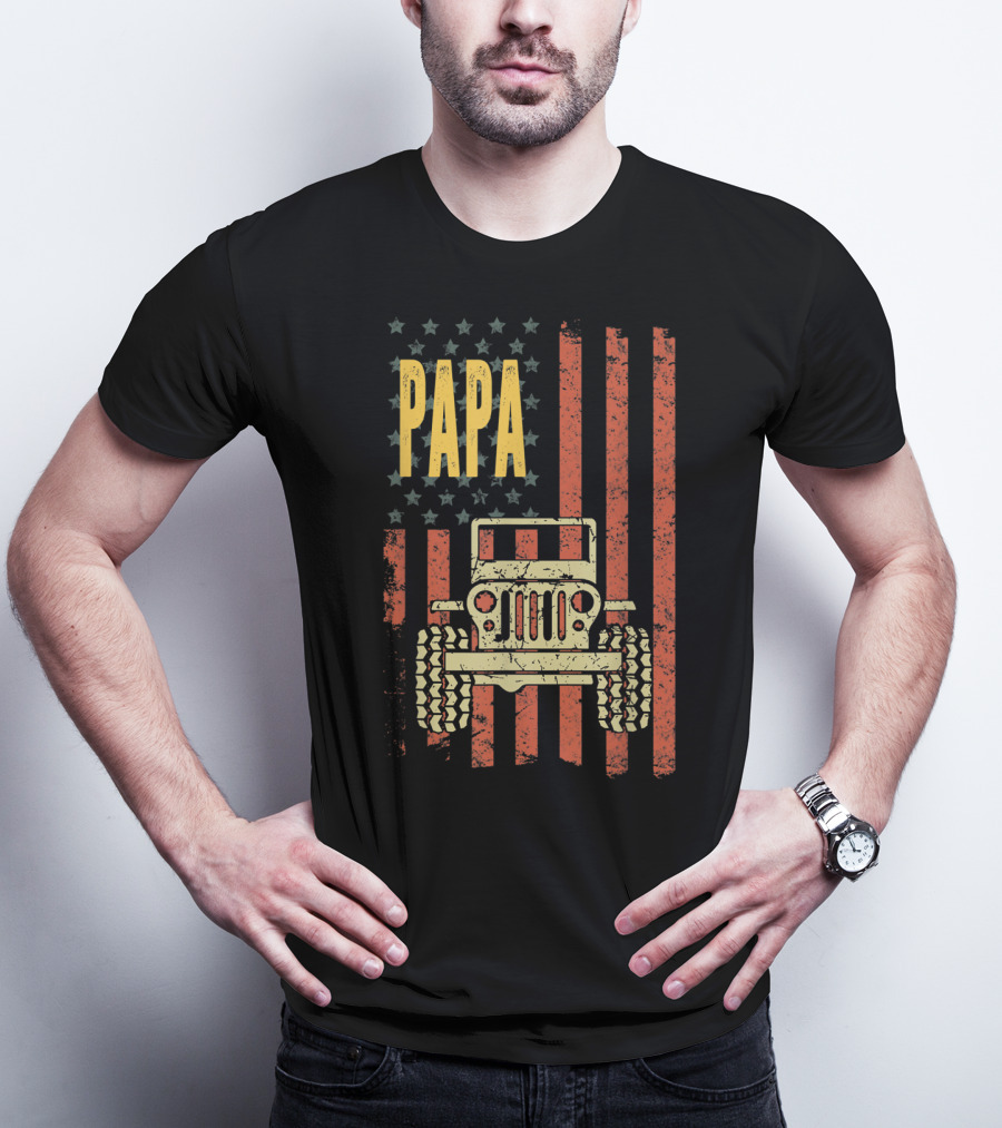 Papa American Flag Vintage Jeeps T-Shirt