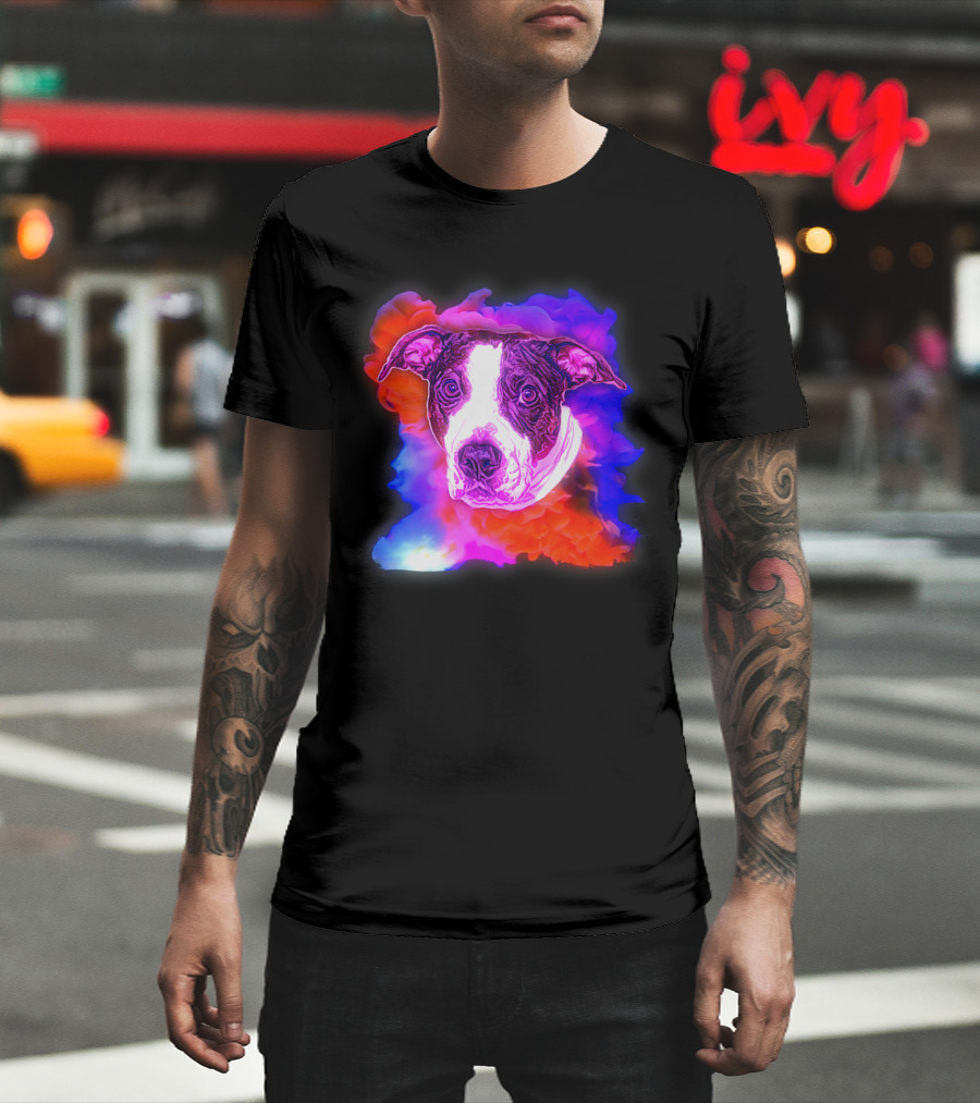Trippy Animated Augmented Reality Dog With Vivid Colorful Background T-Shirt