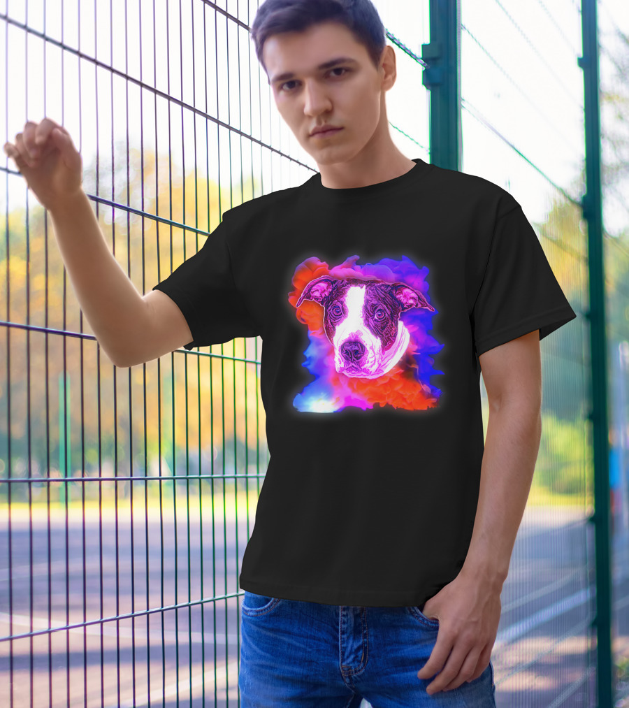 Trippy Animated Augmented Reality Dog With Vivid Colorful Background T-Shirt