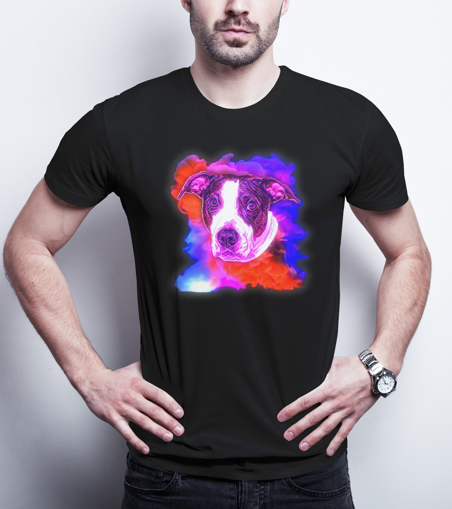 Trippy Animated Augmented Reality Dog With Vivid Colorful Background T-Shirt