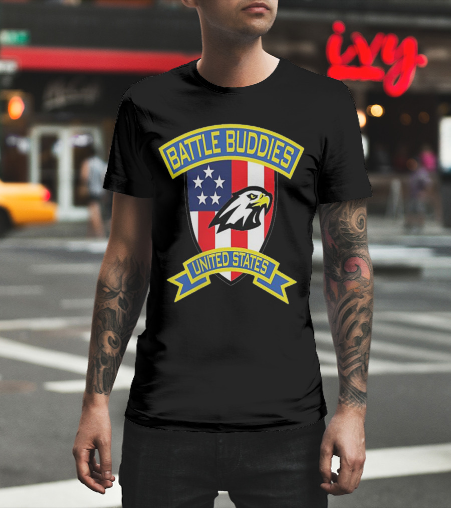 Battle Buddies United States Bald Eagle Stars Shield T-Shirt