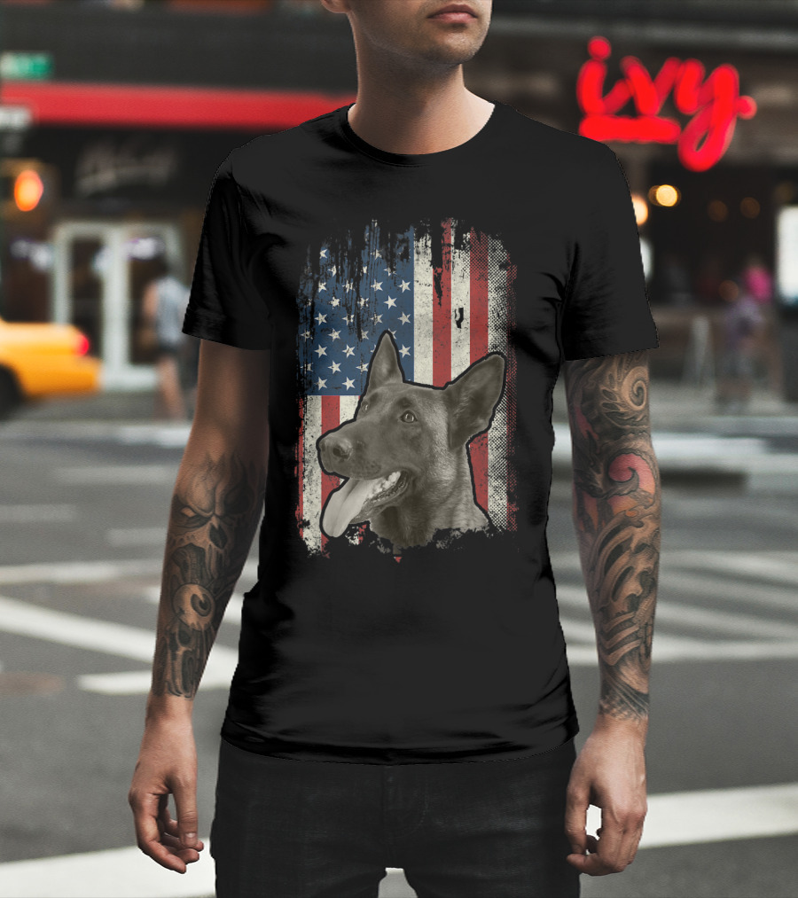Belgian Malinois Patriotic American Flag USA T-Shirt