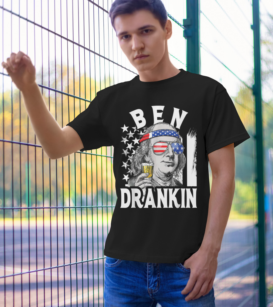 Ben Drankin Benjamin Franklin USA Beer Sunglasses American Flag Headband Stars T-Shirt