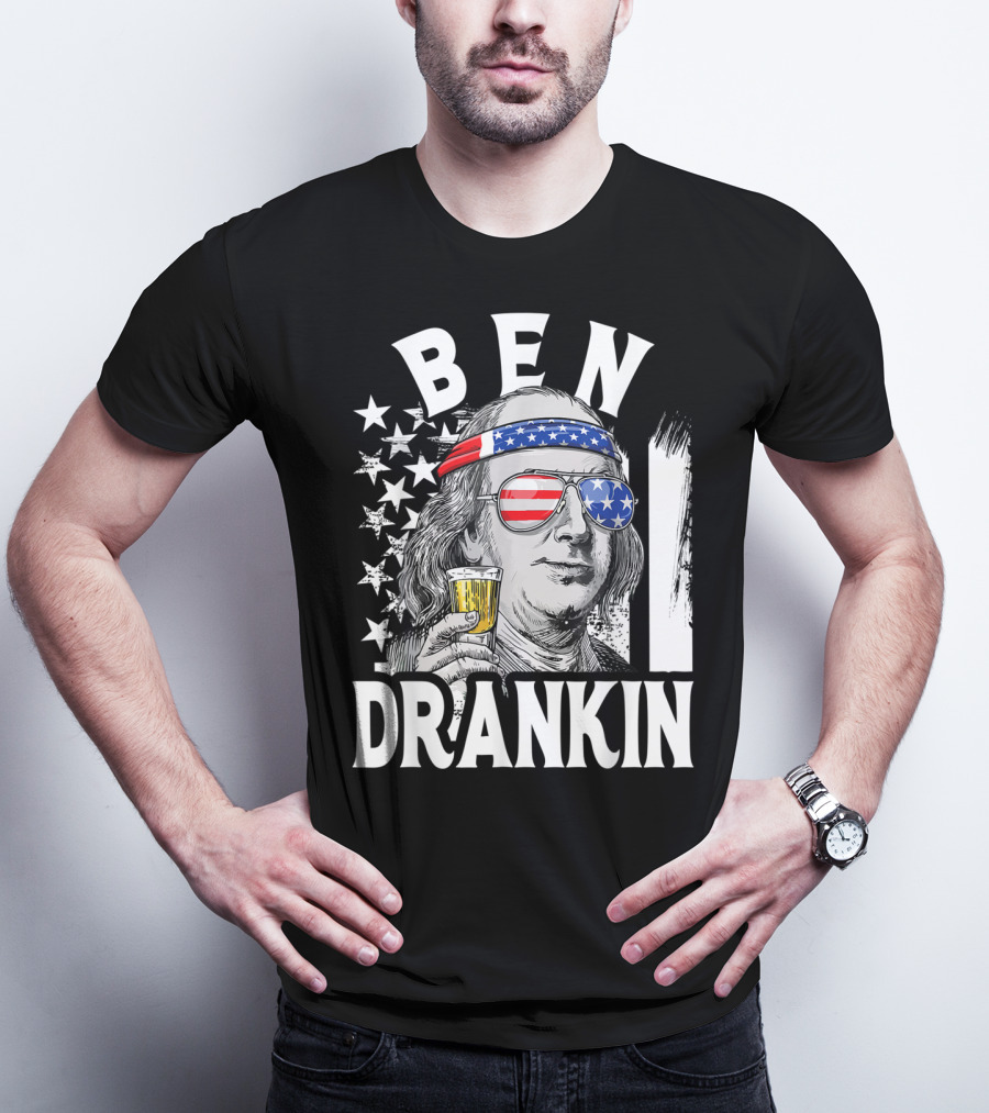 Ben Drankin Benjamin Franklin USA Beer Sunglasses American Flag Headband Stars T-Shirt