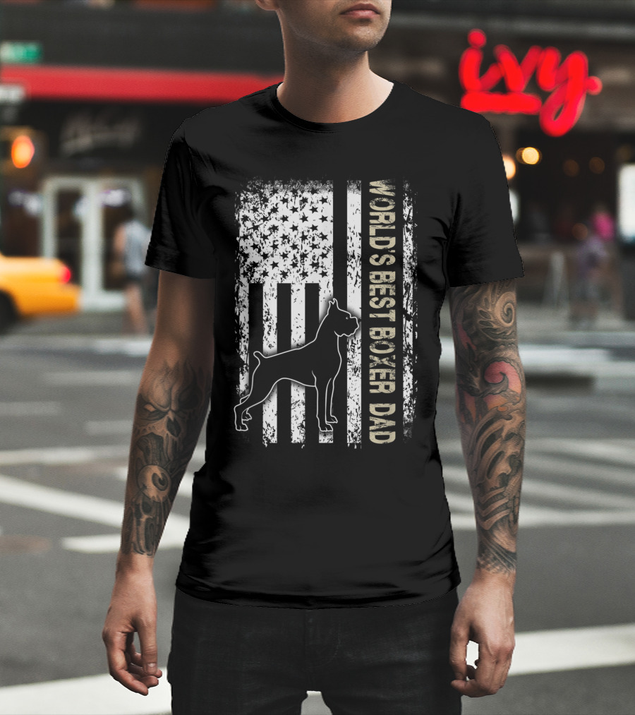 World's Best Boxer Dad Dog Lovers American Flag T-Shirt