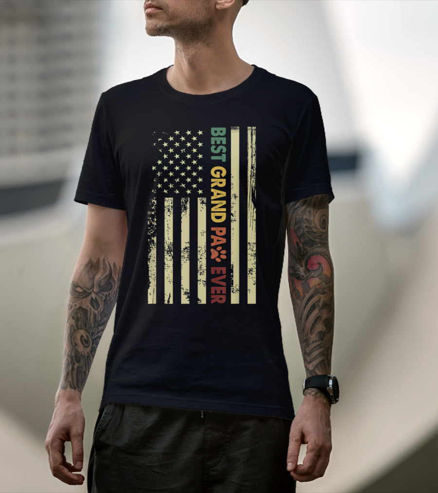 Best Grandpaw Ever American Flag Paw Prints T-Shirt