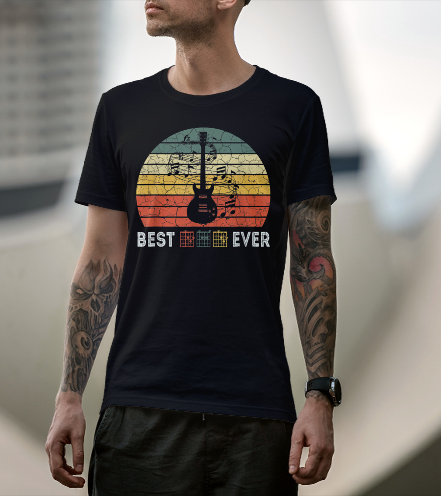 Best Guitar Dad Ever Music Vintage Father Retro Stripes T-Shirt