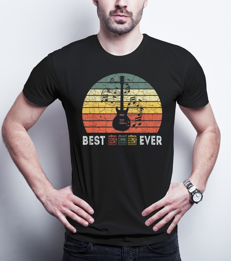 Best Guitar Dad Ever Music Vintage Father Retro Stripes T-Shirt