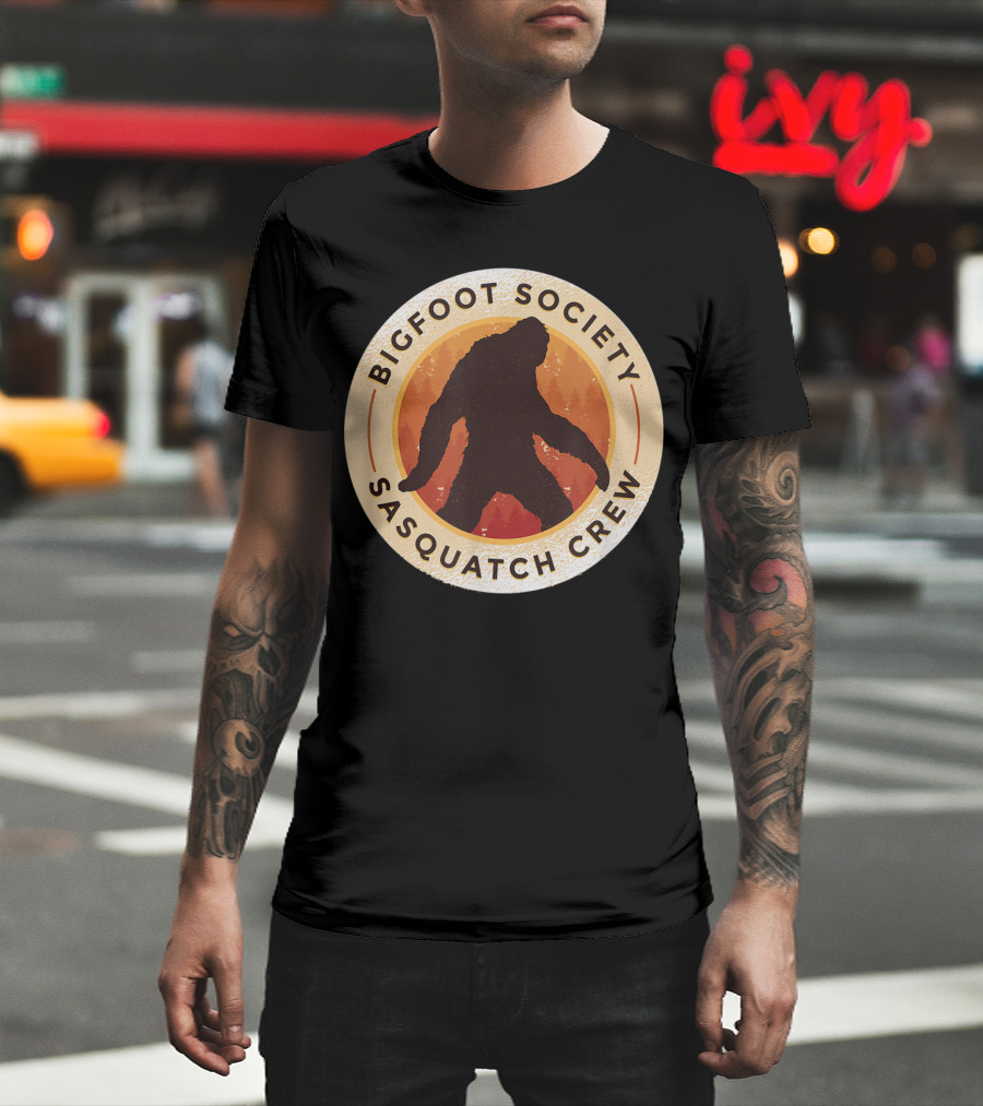 Bigfoot Society Sasquatch Crew Men Women Iconic Forest Emblem T-Shirt