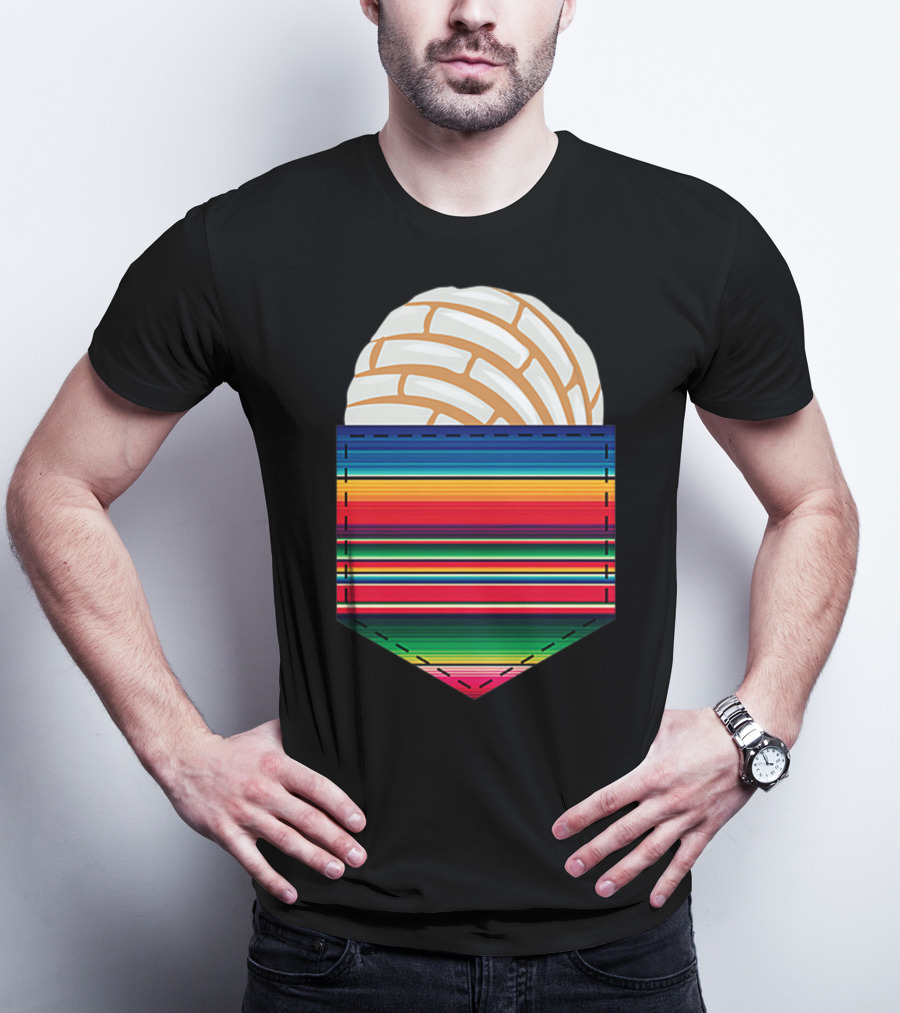 Colorful Serape Pocket White Concha T-Shirt