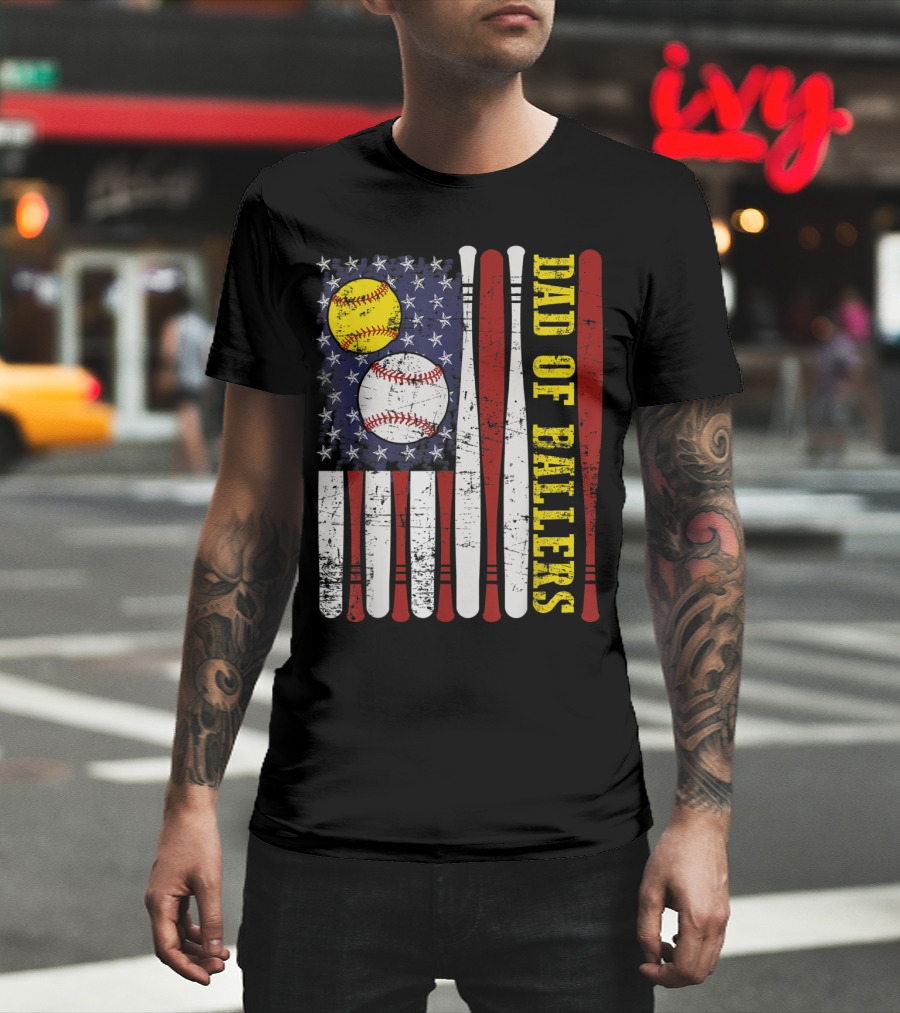 Dad Of Ballers American Flag Baseball Softball T-Shirt