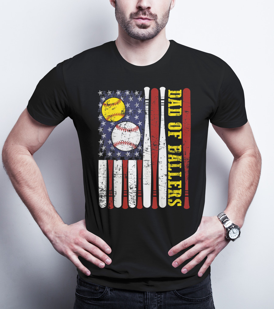 Dad Of Ballers American Flag Baseball Softball T-Shirt
