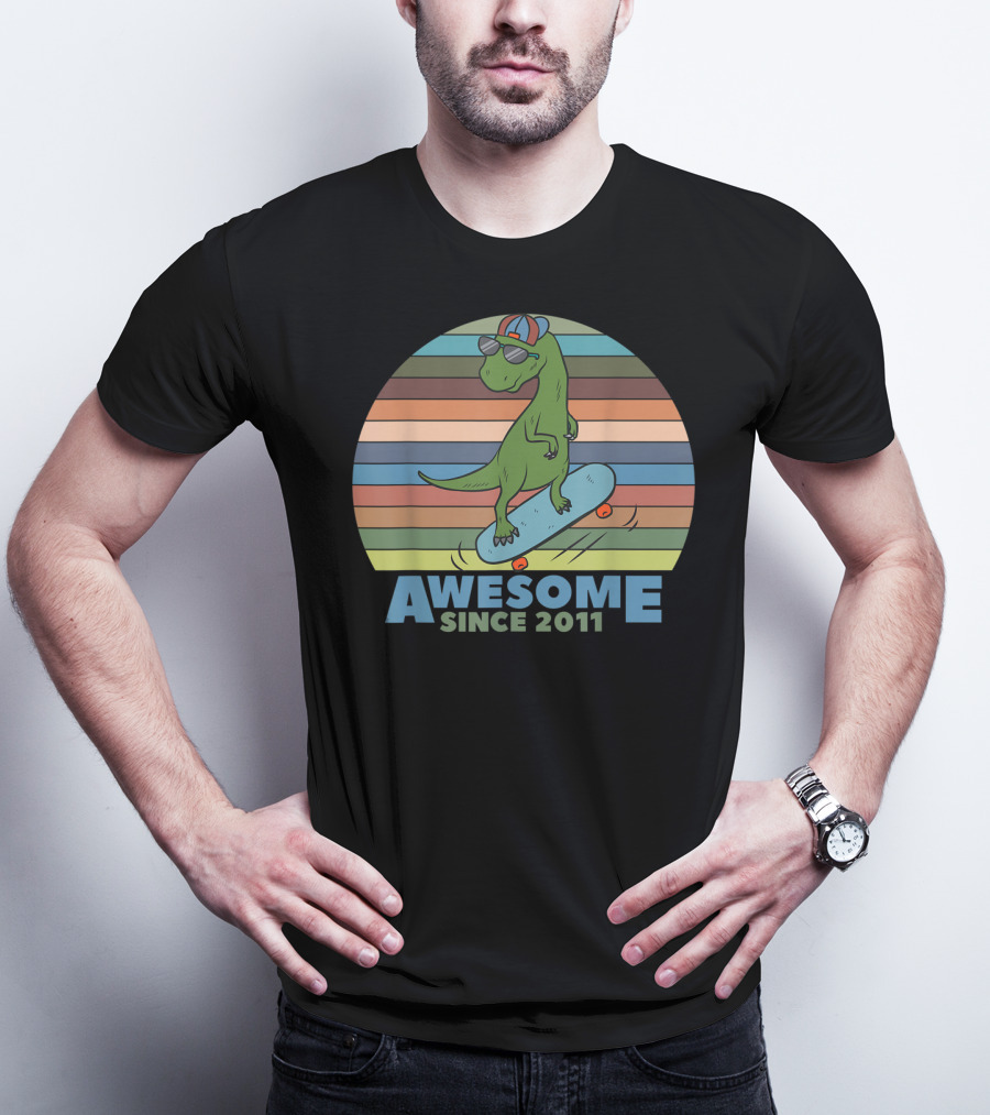 Awesome Dinosaur Skateboarding Since 2011 Vintage T-Shirt
