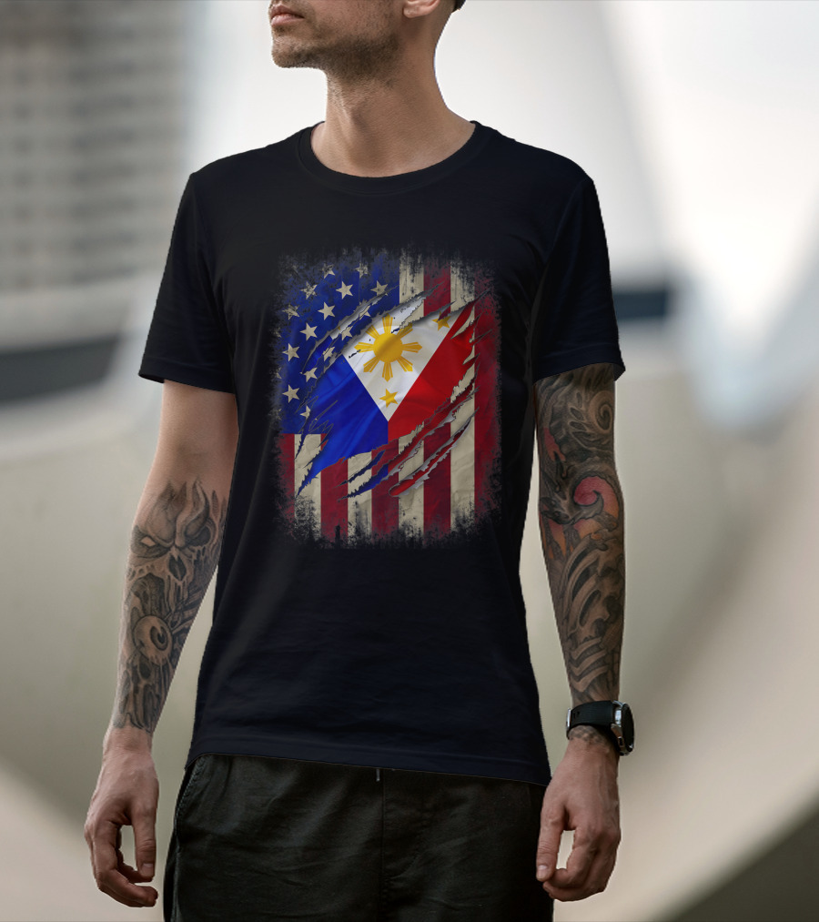 Filipino American Flag With Filipino Blood Inside T-Shirt