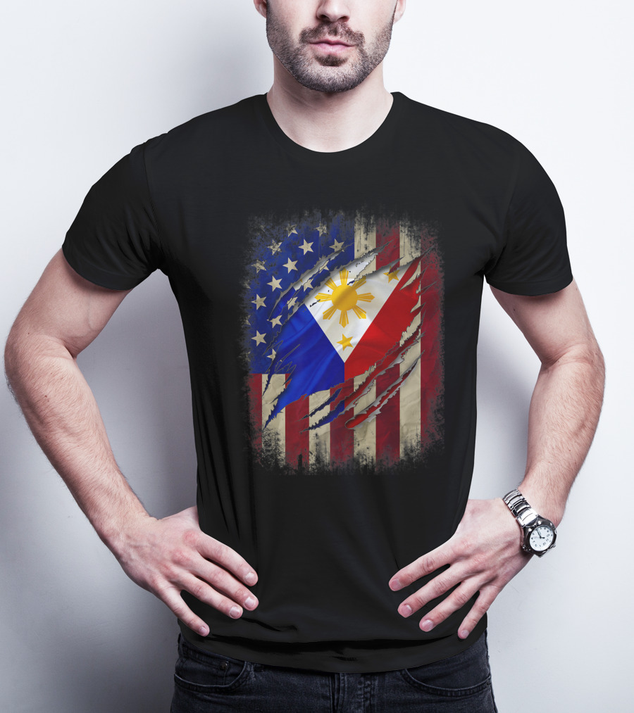 Filipino American Flag With Filipino Blood Inside T-Shirt