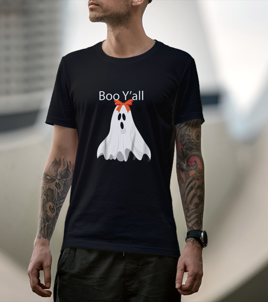 Boo Y'all Cute Halloween Southern Ghost With Bow T-Shirt