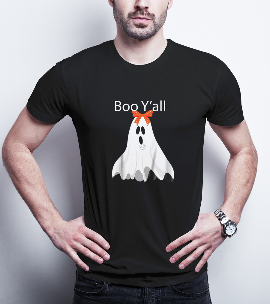 Boo Y'all Cute Halloween Southern Ghost With Bow T-Shirt