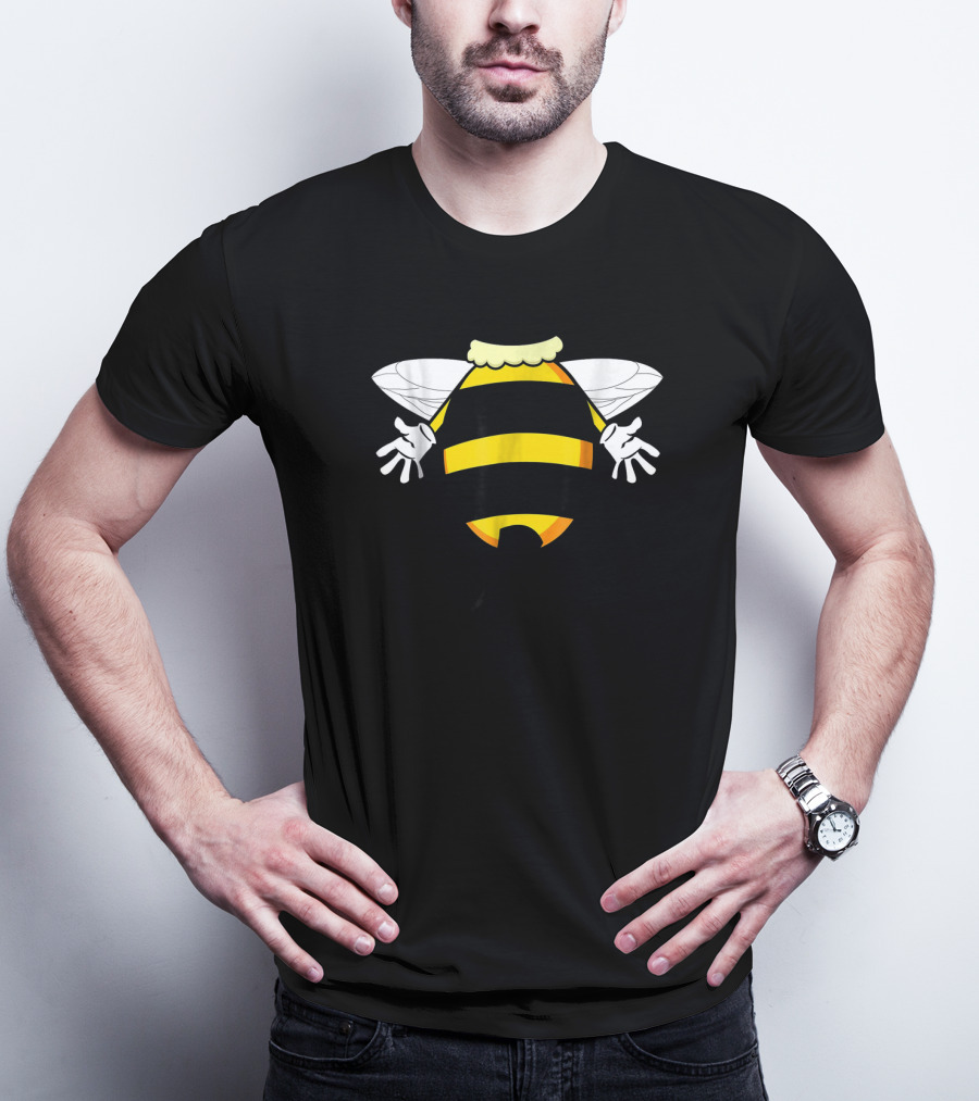 Funny Honeybee Costume Hilarious Bee With Striped Wings And Cartoon Hands T-Shirt