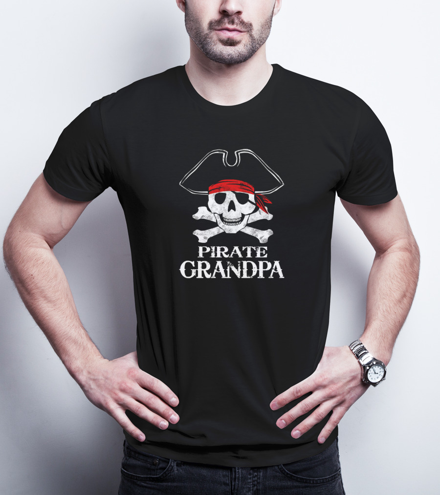 Pirate Grandpa Skull And Crossbones Halloween Costume Family Fun T-Shirt