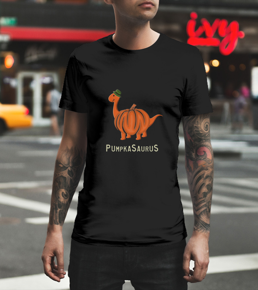 Pumpkasaurus Dinosaur With Green Hat Pumpkin Body T-Shirt