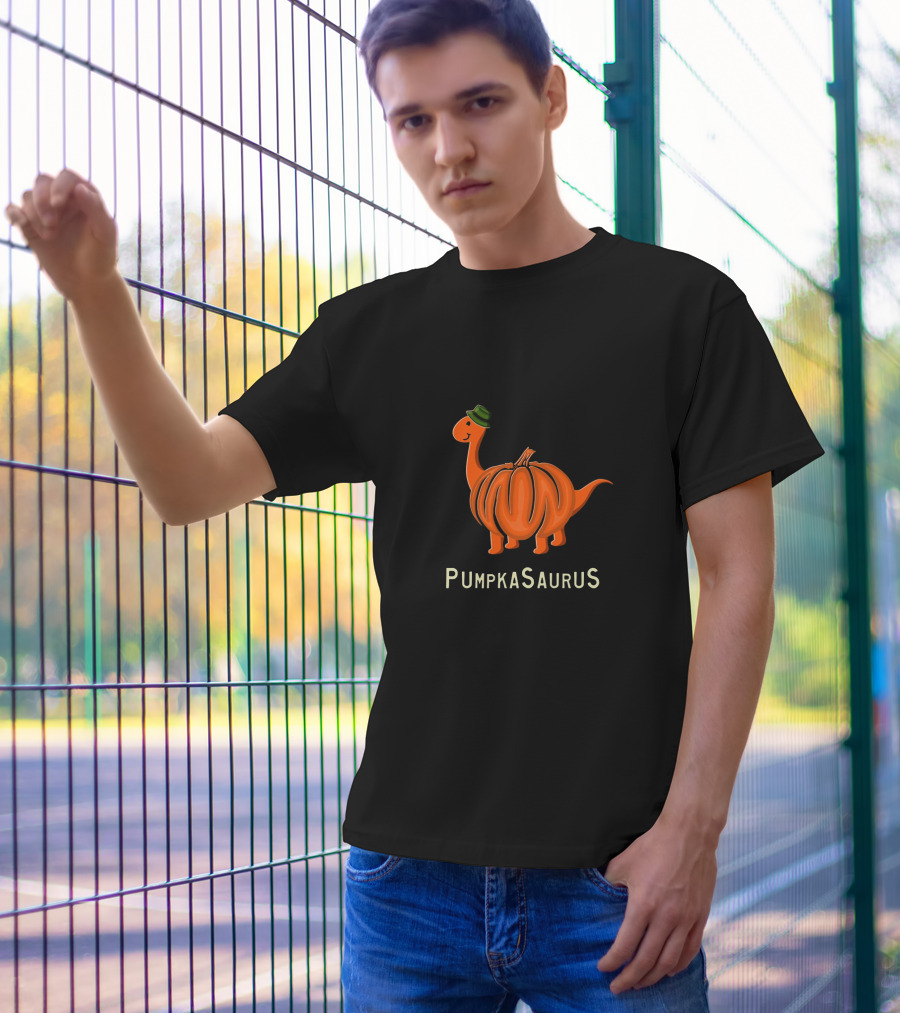 Pumpkasaurus Dinosaur With Green Hat Pumpkin Body T-Shirt
