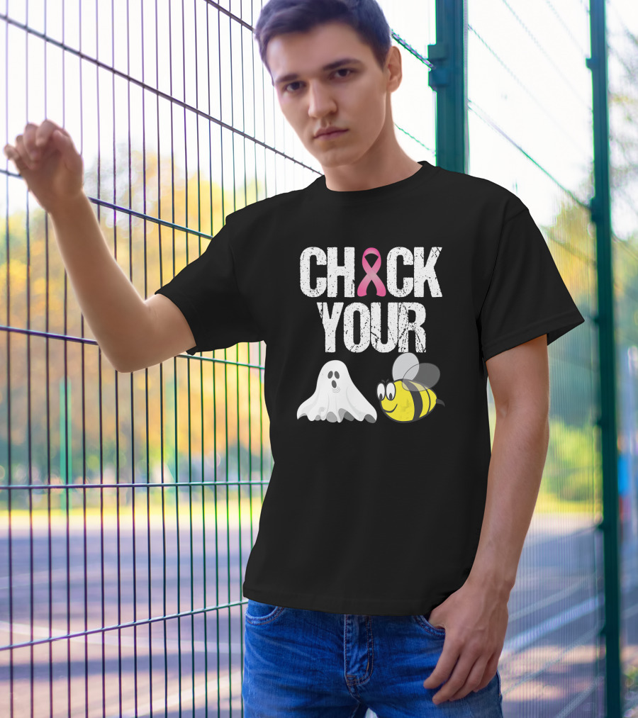 Check Your Boo Bees Funny Breast Cancer Awareness Ghost Bee Pink T-Shirt