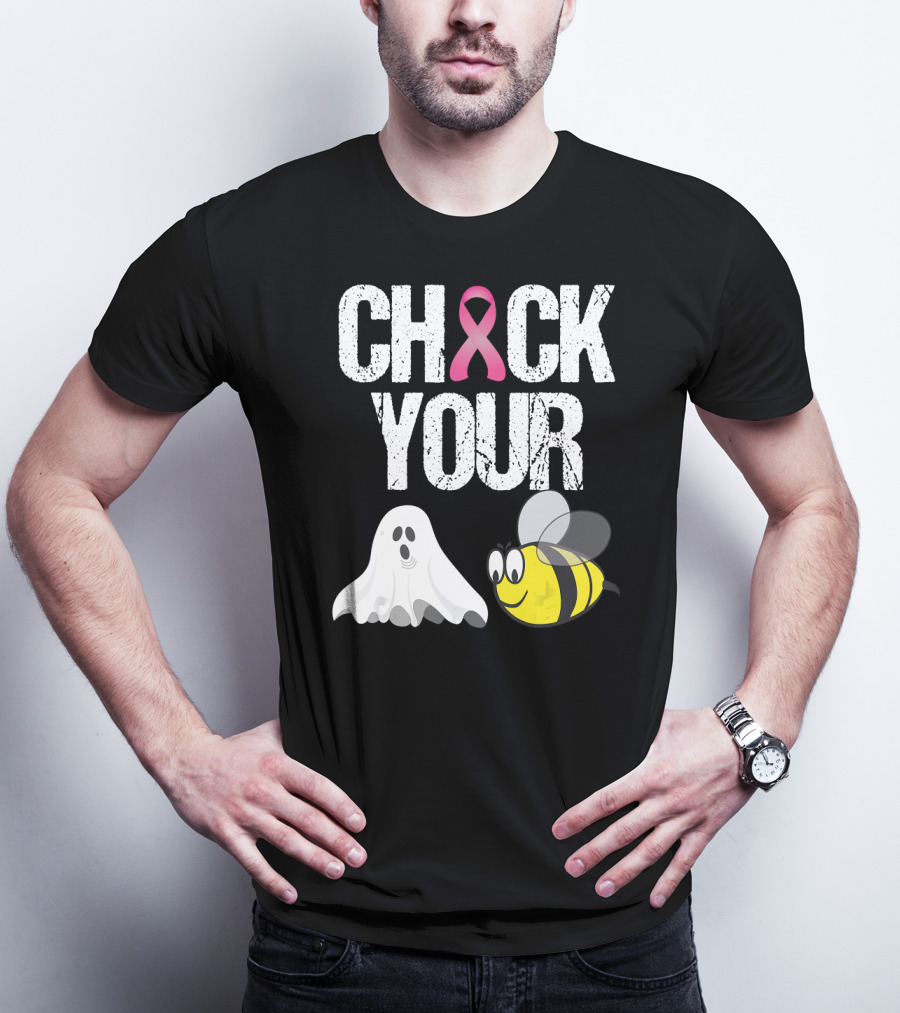 Check Your Boo Bees Funny Breast Cancer Awareness Ghost Bee Pink T-Shirt