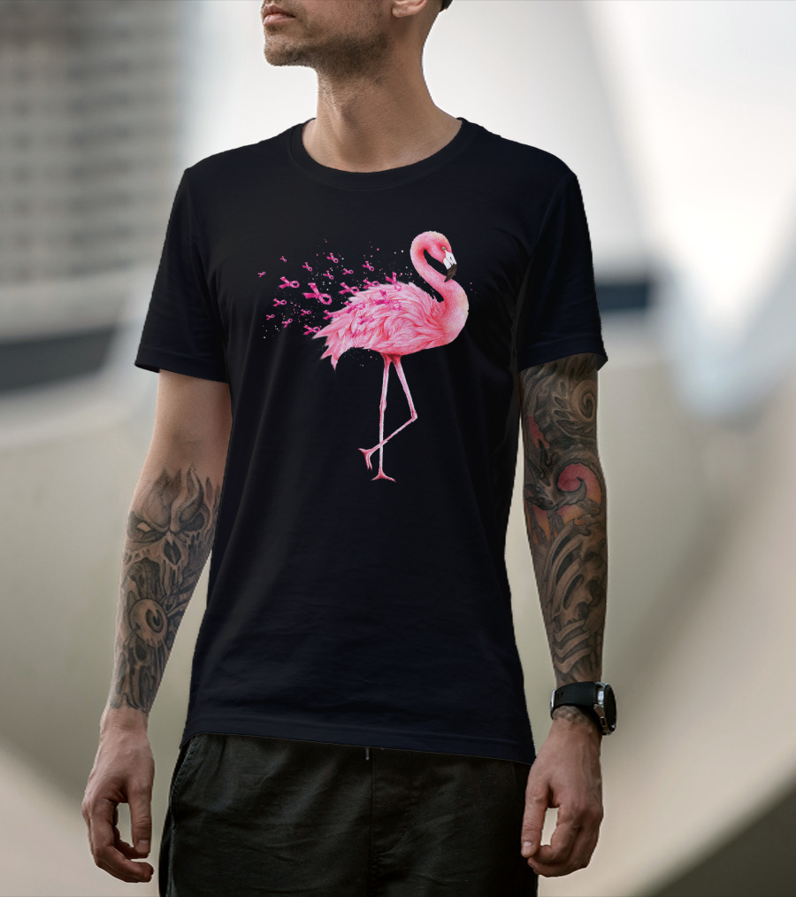 Cute Flamingo Breast Cancer Awareness Pink Ribbon T-Shirt