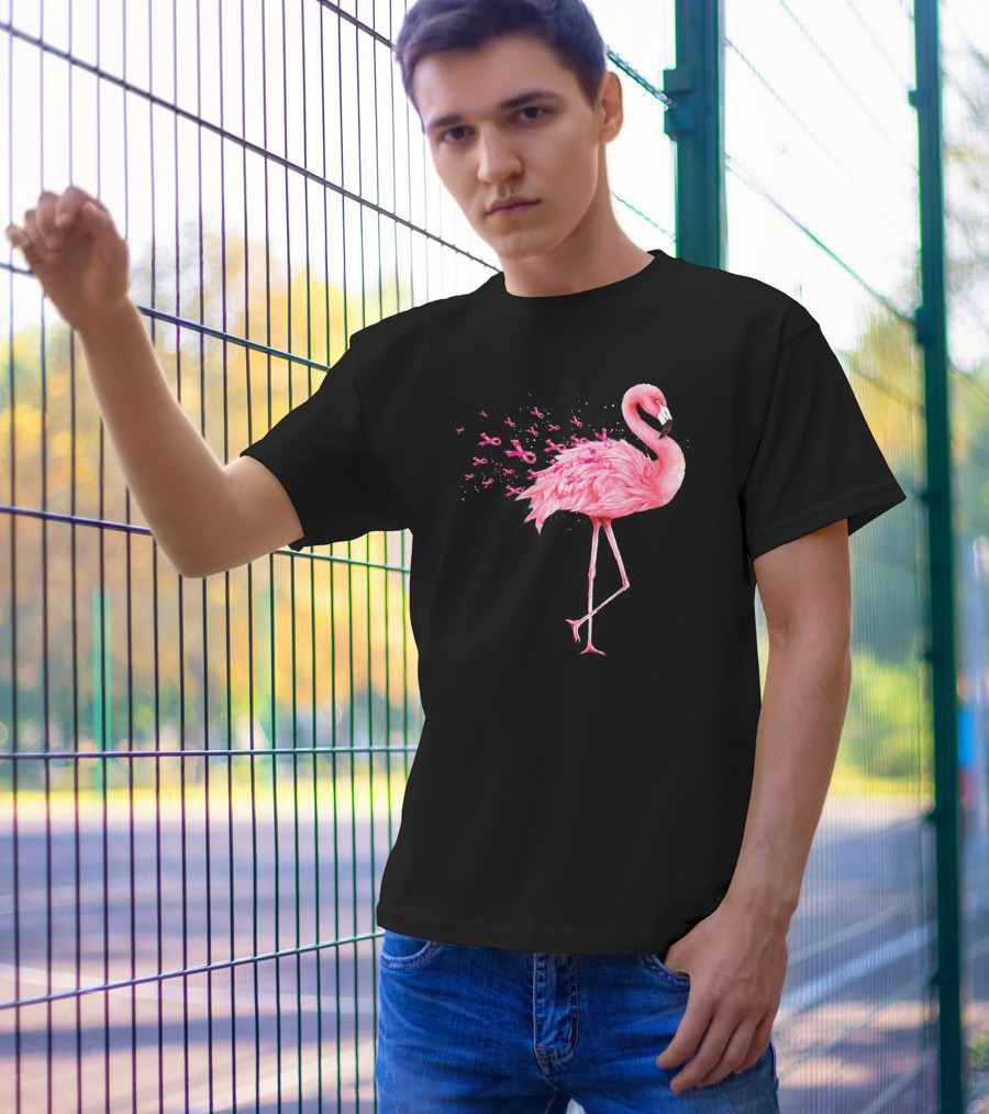 Cute Flamingo Breast Cancer Awareness Pink Ribbon T-Shirt