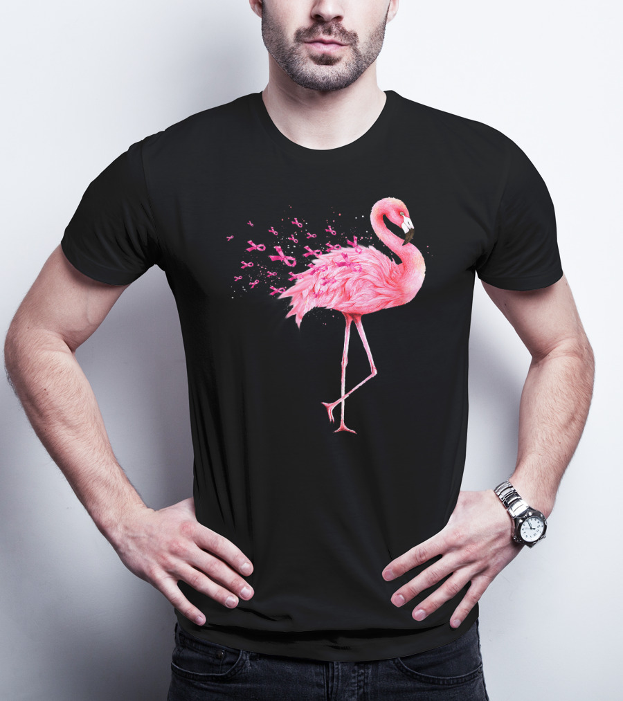 Cute Flamingo Breast Cancer Awareness Pink Ribbon T-Shirt