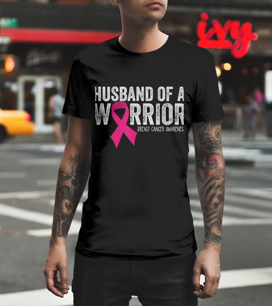 Husband Of A Warrior Breast Cancer Awareness Pink T-Shirt