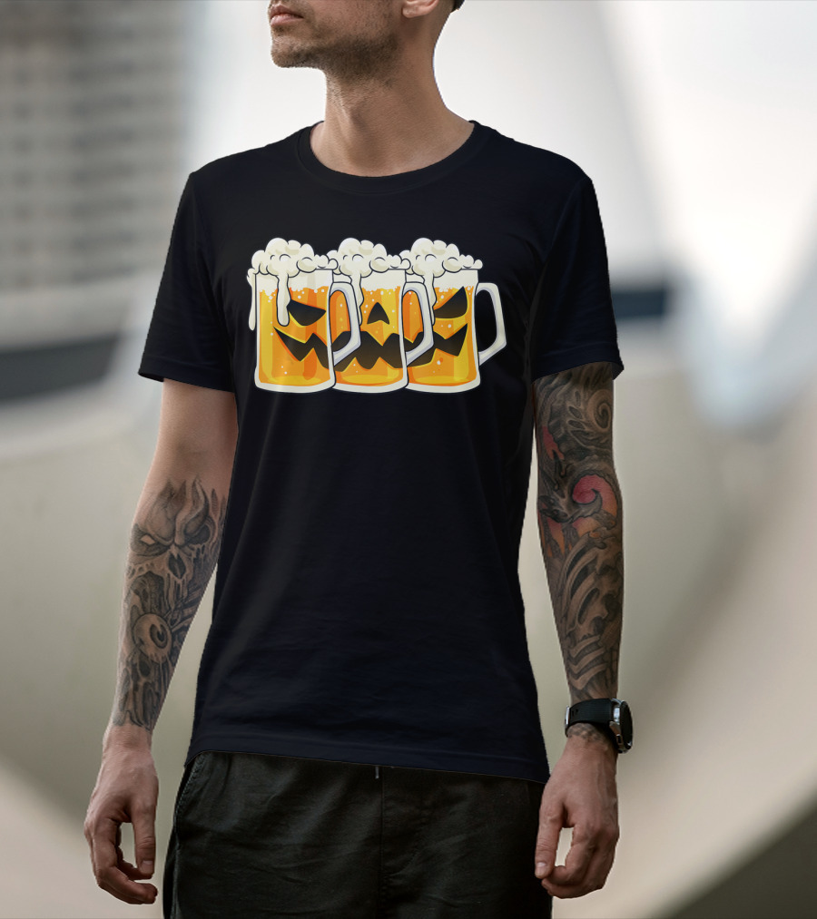 Halloween Jack O Lantern Beer Mug Faces T-Shirt