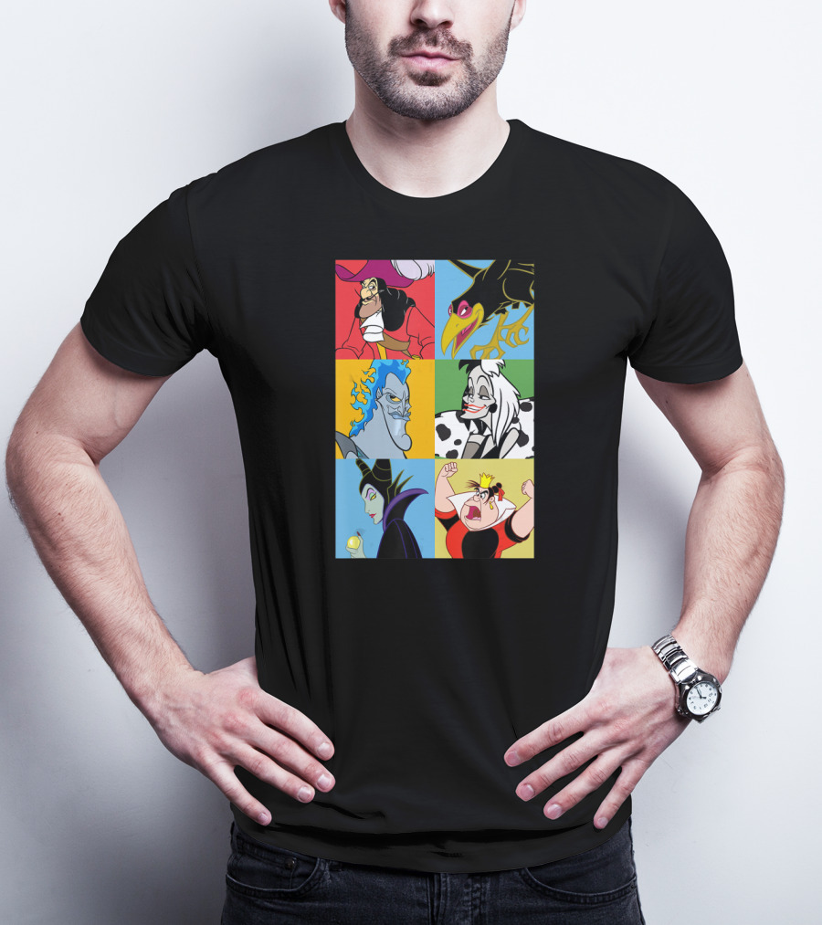 Disney Villains Captain Hook Cruella De Vil Maleficent Hades Queen Of Hearts Diablo Crow T-Shirt