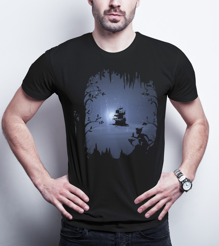 Disney Peter Pan Enchanted Night With Moonlit Pirate Ship T-Shirt