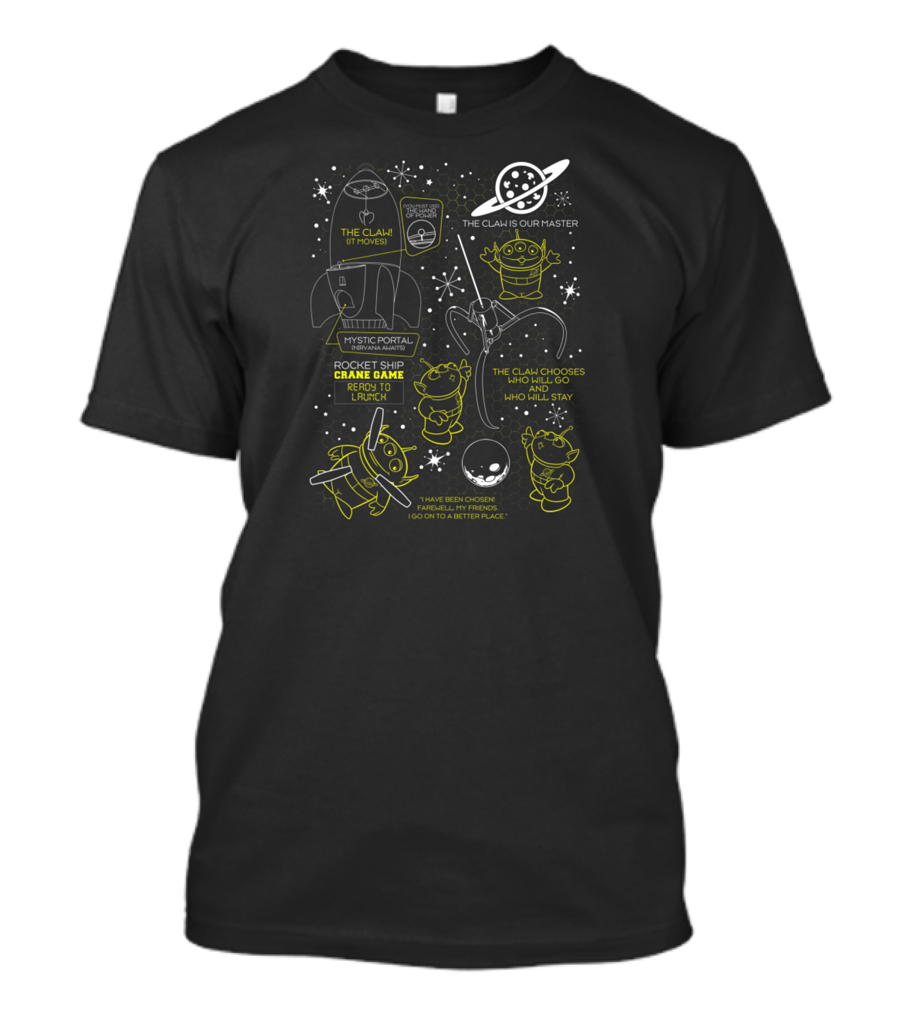 Disney Pixar Toy Story Alien The Claw Is Our Master Mystic Portal Rocket Ship Crane Game T-Shirt