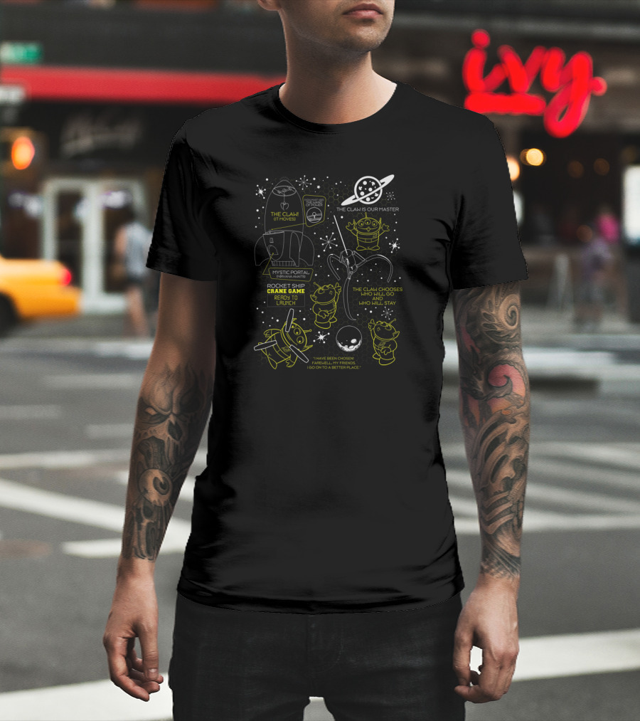 Disney Pixar Toy Story Alien The Claw Is Our Master Mystic Portal Rocket Ship Crane Game T-Shirt