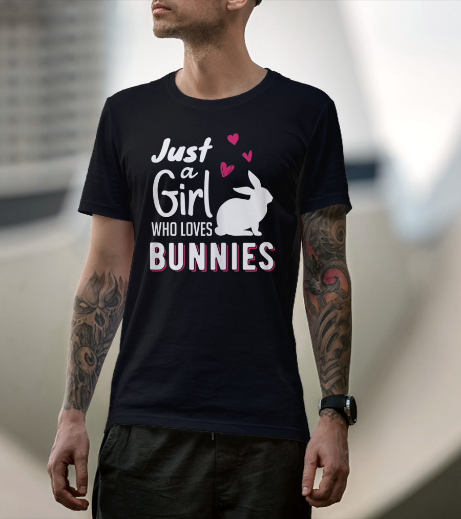 Just A Girl Who Loves Bunnies White Rabbit Pink Hearts T-Shirt